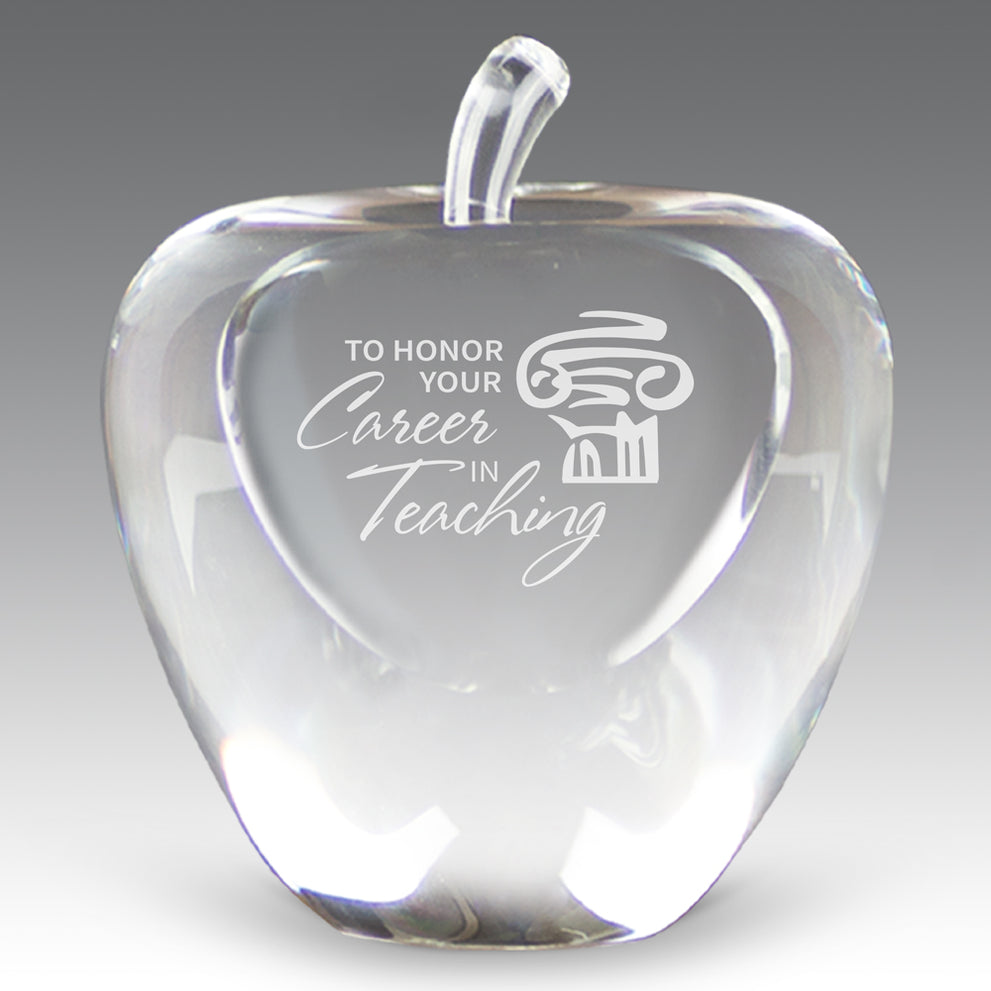 Apple - Etched Optic Crystal Apple (Flat Front)